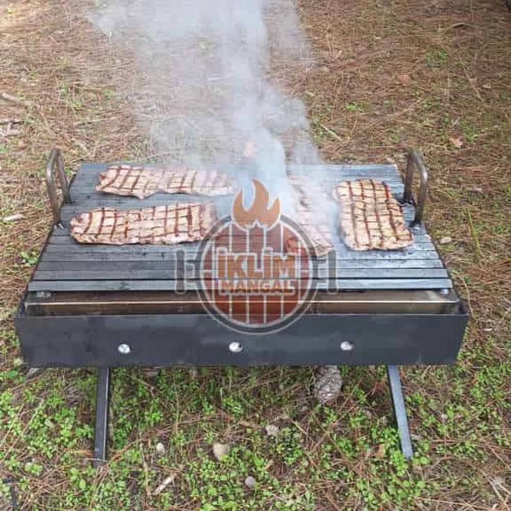 30x45 Döküm Steak Izgaralı Kamp Piknik Mangalı Katlanabilir Ayaklı Yağ ...